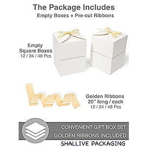 Shallive 6x6x4 Inch 24 Pcs White Boxes Small Gift Boxes with Lids and Ribbons Paper Bridesmaid Proposal Boxes Truffle Craft Cookie Boxes Candle Packaging Empty Box for Wedding Bridal Shower Christmas Holiday Birthday Gift Wrapping