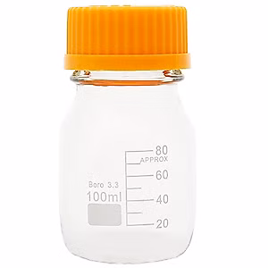 KIGITIK Glass Round Media Storage Bottles, 3.3 Borosilicate Clear Glass With GL45 Screw Cap, for Schools, Home, Lab Reagent Bottle (100ml)