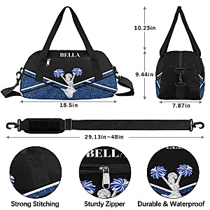 RIRIX Personalized Kids Gym Bag, Custom Sport Duffel Blue Glitter Cheer
