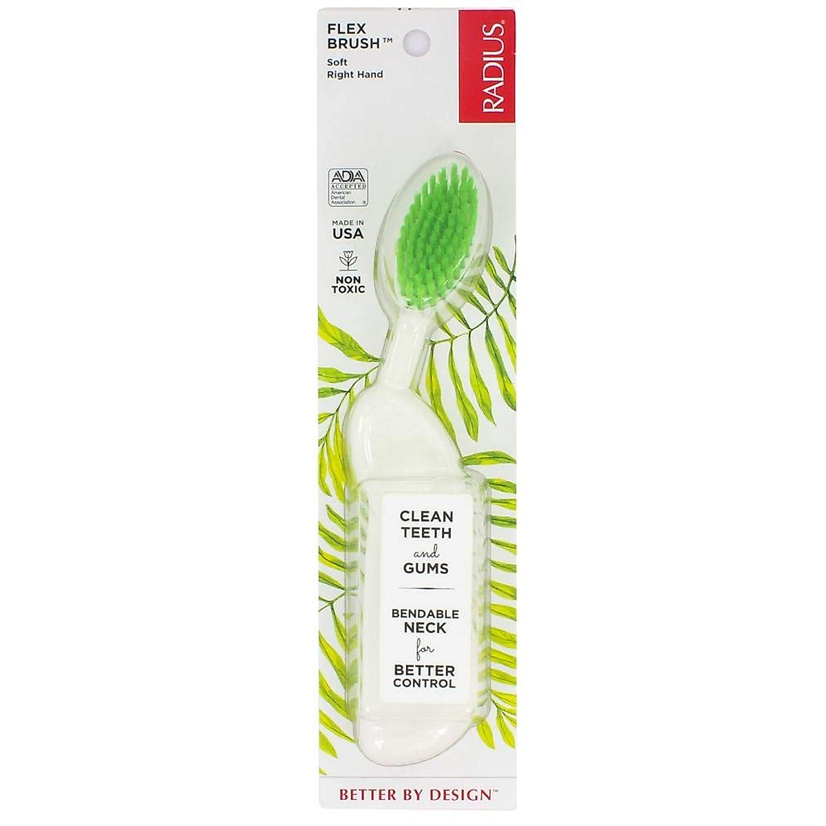 RADIUS - Scuba Right Hand Toothbrush, Soft Bristles, Flex-Neck Technology that Reduces Pressure on Teeth and Gums, Made with Sustainable Materials (Colors May Vary)