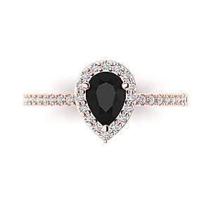 1.16ct Pear Cut Solitaire with accent Black Onyx Designer Wedding Bridal art deco Anniversary Ring 14k Pink Rose Gold 3.5