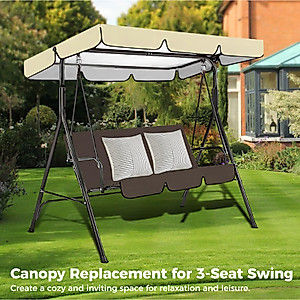 Patio Swing Canopy for 3-Seat Swings,Waterproof & Sunproof Porch Swing Chair Top Cover Replacement for Sunshade, Made of 190T High-Density Polyester, 75 x 52 x 6’’(seat Cover is not Included)
