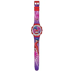 Miraculous Ladybug Kids Digital Watch with Flashing LCD Lights, Transparent Pink Case, Printed Strap, Easy-to-Read Time Display, Durable & Adjustable Fit for Wrist Sizes 5.5" to 8"