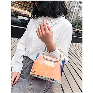 Holographic Clear Jelly Tote Bag Mini Hologram Crossbody Purse for Women with Cute Handle