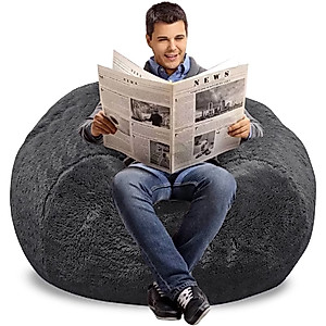 LCYFBE Bean Bag Chairs, 4ft Giant Bean Bag Chair for Adults, Big Bean Bag Cover Comfy Large Bean Bag Bed (No Filler, Cover only) Fluffy Lazy Sofa (Dark Grey)