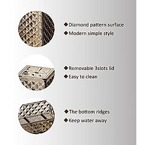 4 Piece Square Plastic Bathroom Accessories Set, Brown Diamond Pattern Bathroom Accessories Soap Dispenser, Toothbrush Holder, Tumbler and Soap Dish.