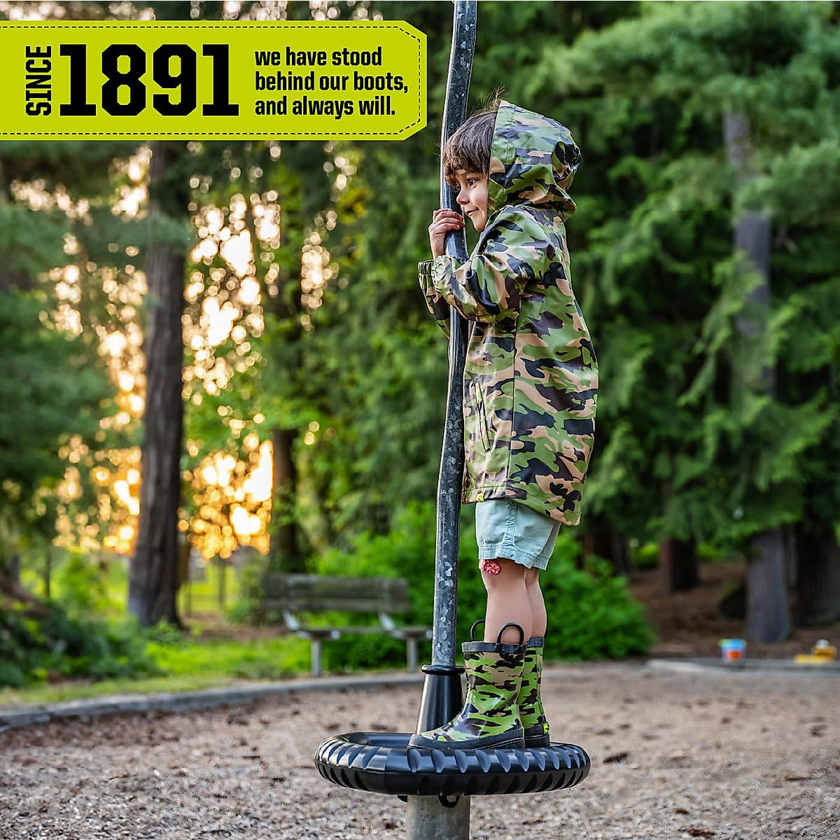 Western Chief Boys Waterproof Printed Rain Boot with Easy Pull on Handles - Camo, 4 M US Big Kid