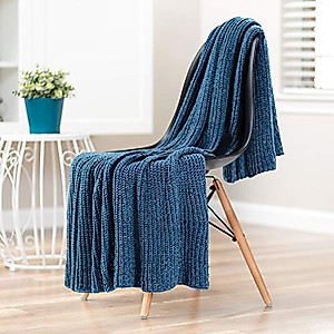 Chanasya Chenille Knit Super Soft Velvety Texture Throw Blanket - Cozy Classy Elegant Decorative with Subtle Shimmer for Sofa Chair Couch Bed Living Bed Room Blanket -(50x65 Inches) Blue