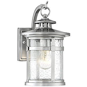 Franklin Iron Works Callaway Modern Industrial Outdoor Wall Light Fixture Chrome 14 1/2" Clear Seedy Glass Lantern for Exterior House Porch Patio Outside Deck Garage Yard Front Door Garden Home