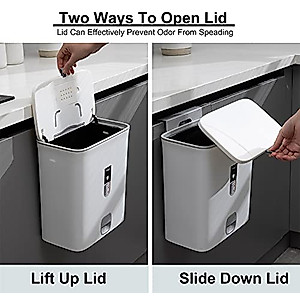 Sooyee Trash Can Kitchen Bathroom Trash Can with Lid,2.4 Gallon Small Trash Can,Hanging or Standing Plastic Compost Bin for Cupboard/Bedroom/Office/Camping,Waste Basket,White