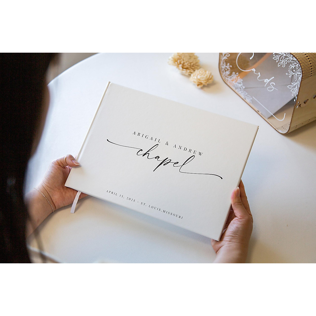 Personalized Guest Book - 11.5" x 8.5" Custom Bride & Groom Names with Bookmark and Hard Cover 120 GSM Blank Pages, for Weddings Guest Book, Engagements, Birthdays, Special Events, Eggshell