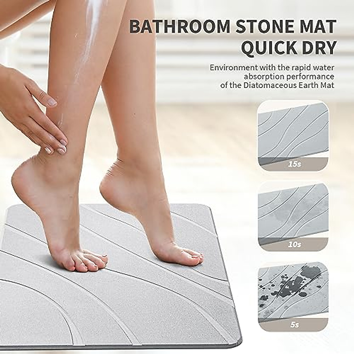 Stone Bath Mat for Bathroom Absorbent Diatomaceous Earth Bath Mat Large Non-slip Quick Drying Stone Shower Mat Easy to Clean Fast Self Drying Stone Slab Natural Crushed Stone and Algae Bath Mat