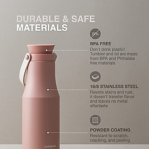LocknLock Metro Bottle Double-Wall Insulated Stainless Steel with Silicone Handle, 16 oz, Pink