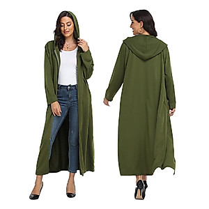 Women's Zip Up Robes Hooded Long Housecoat Sweatshirt Full Length Bathrobe Long Sleeve Loungewear with Pockets, Army XXL