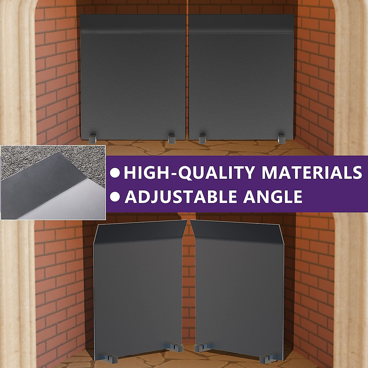 Mxclimate Adjustable Fireback with Support Legs, Heavy Duty Fireplace Wall Protector and Heat and Radiant Reflector, Flexible Reflecting Angle, Fits Firebox Width from 13" to 26", 2 Pack, Black