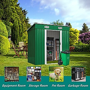 Clevich 6 ×3.5 FT Outdoor Storage Shed, Metal Garden Tool Shed, Outside Sheds w/Sliding Door & Vents, Waterproof Storage Cabinet, Backyard Patio Lawn, for Bike, Pet Room, Utility Room(Dark Green)