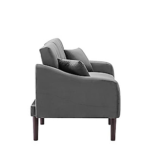 EMKK 72" Velvet Loveseat with 2 Pillow Button Tufted Back 2 Seater Sofa Upholstered Fabric Couch for Living Room, Small Spaces, Bedroom, Apartment, Green