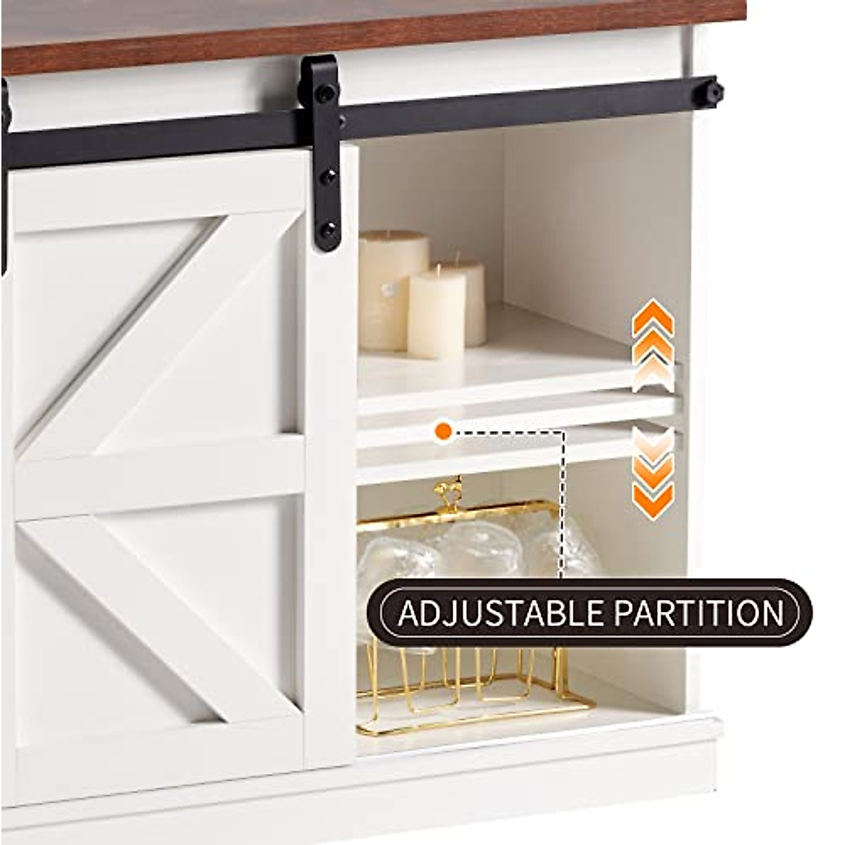 oneinmil Farmhouse TV Stand for 65 Inch TVs, Modern Rustic Entertainment Center with Sliding Barn Door and Storage Cabinets, Metal Media TV Console with Shelf for Living Room, 58 Inch,White
