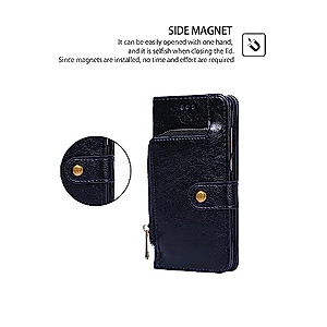 Arseaiy Case for Oppo Reno 6 Pro 5G（MediaTek） Flip Phone Case PU Leather Zipper Pocket Wallet Case Cover with Card Holder Kickstand Shell Black