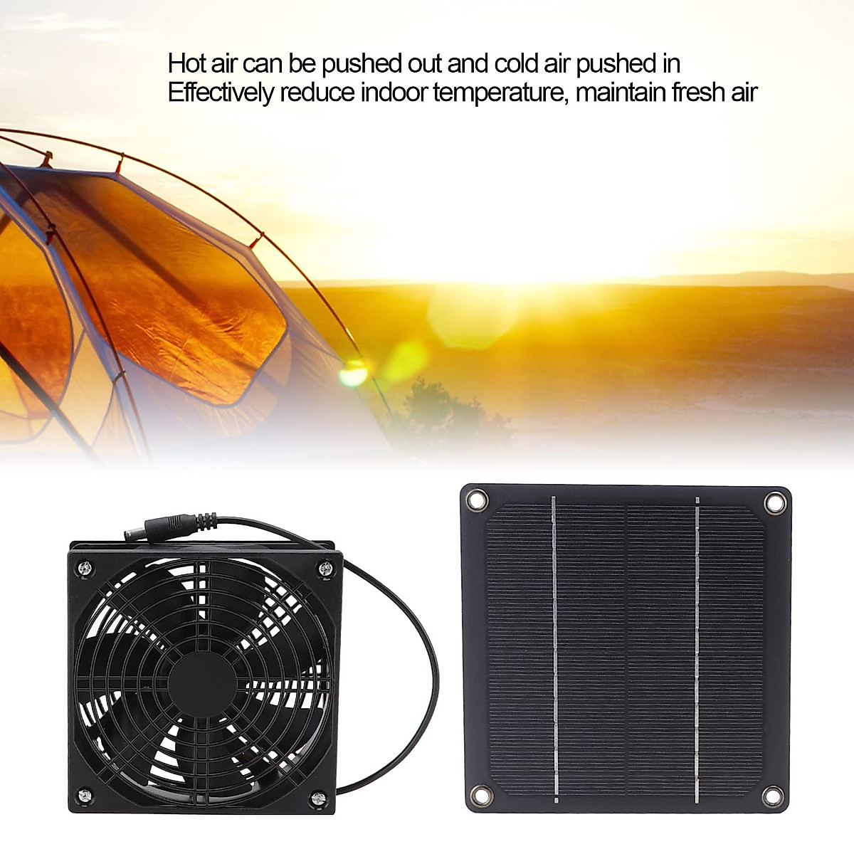 Cryfokt Waterproof Solar Powered Exhaust Fan, Outdoor Solar Panel Fan Kit Portable Ventilator with 39In Cable, Cooling Ventilation for Greenhouse, Chicken Coops, Sheds