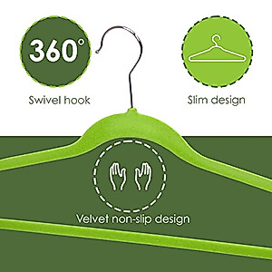 Velvet Clothes Hangers (Pack of 10), Green, by Home Basics | Hangers for Tops, Jackets, Dresses, and Pants | Contoured with Notches | Ultra-Thin Space Saving Clothes Hangers with Rotating Hooks