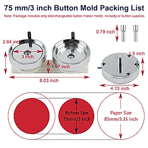 Happizza Button Maker Mold 3 inch/75mm - Interchangeable Die Mold Button Maker Machine Mould Suitable for Slide Rail Button Maker Machine Pin Maker Machine Button Press
