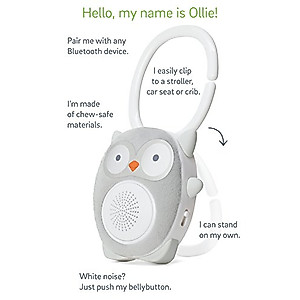 WavHello Portable Baby Sleep Soother - Rechargeable Bluetooth Noise Machine Travel Sound Speaker Great for Cribs, Strollers, Car Seat and More - Ollie The Owl Soundbub, Grey