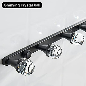WOLIBEER Crystal Towel Hook, Matte Black Coat Hook 4 Row Hook Wall Mounted Hook Rack Stainless Steel Hanger for Bathroom Kitchen Toilet Entryway