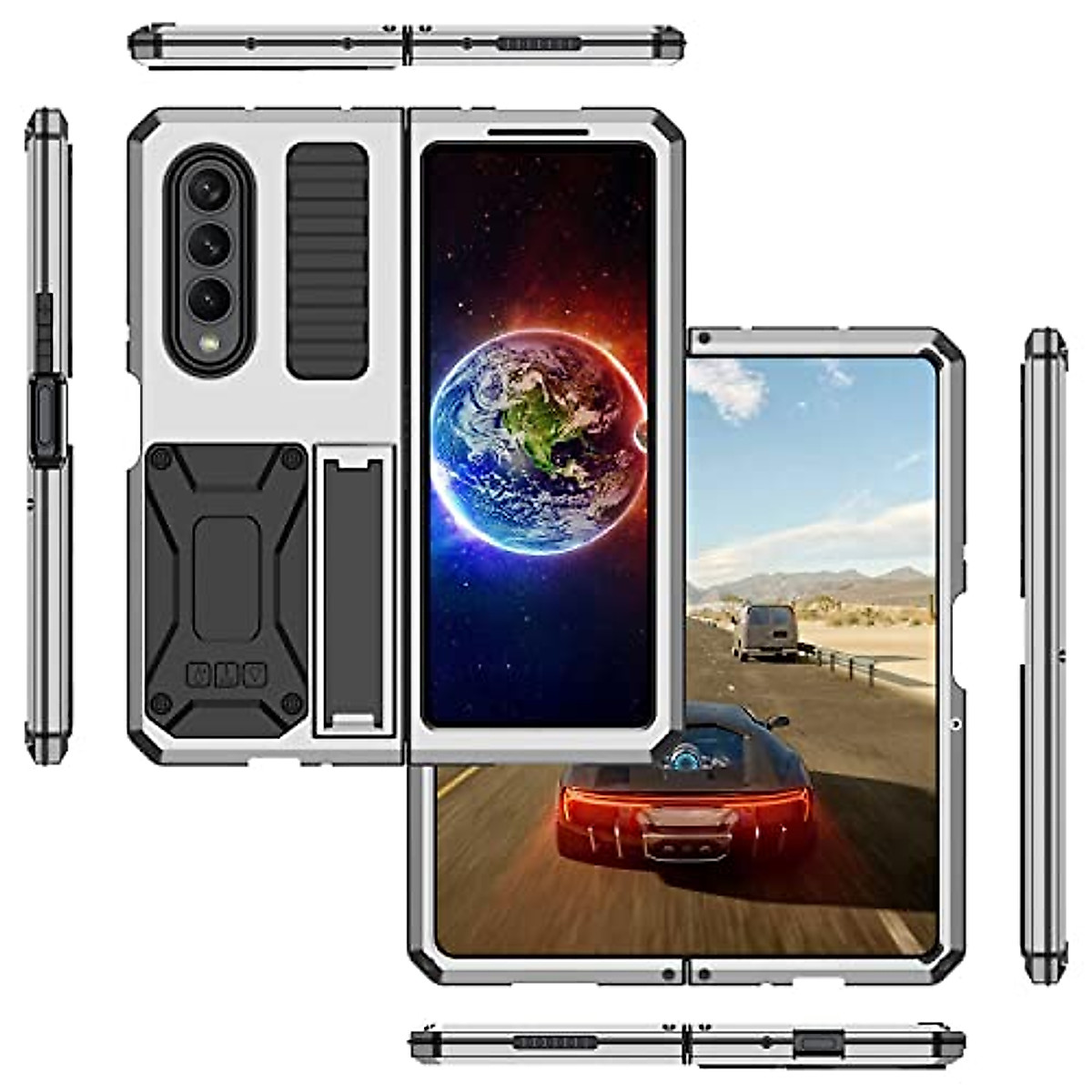 Shockproof Armor Case for Samsung Galaxy Z Fold 4 Case,Metal Aluminum Kickstand Hybrid PC Dustproof Anti-Fingerprint Folding Protective Cover Compatible with Samsung Galaxy Z Fold 4(Sliver)