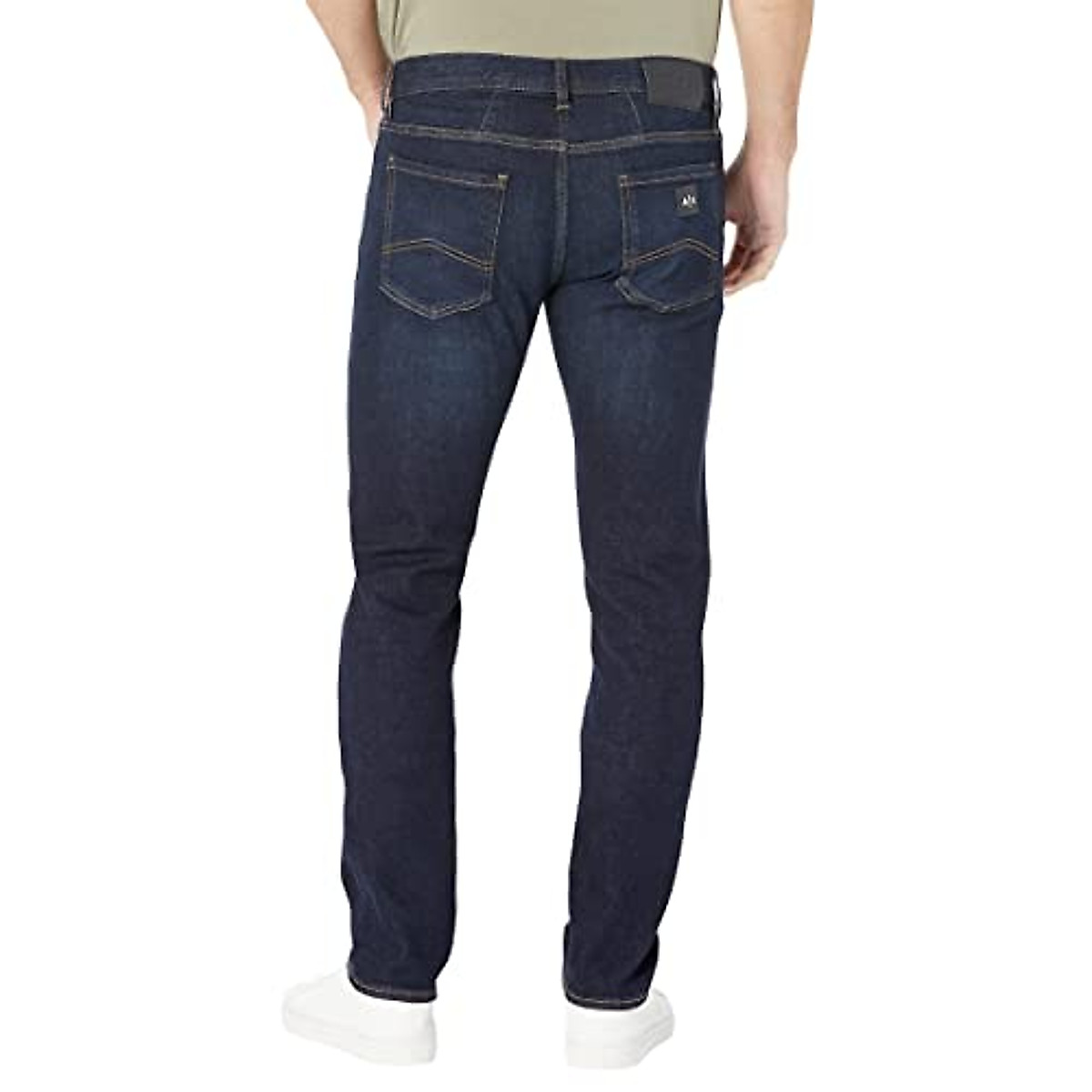 A|X ARMANI EXCHANGE Men's 5 Pocket Slim Denim, Dark Wash/Tobacco Stitching/Stretch Cotton