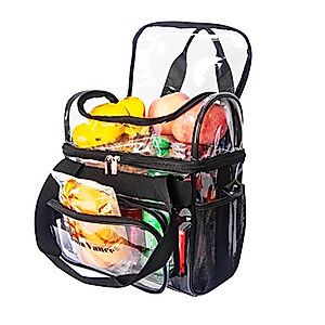 Stadium Approved Double Decker Crossbody Clear Work bag Transparent PVC Lunch Tote Bag Clear Makeup Travel Kit Organizer Bag On Go Clear Lunch Shoulder Bag for Sport Event Concert Correctional Officer
