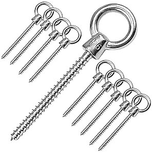 Muzata 10Pack 3.8Inch M6 Screw Eye Hook Wood Screws Metal Hook T316 Stainless Steel for Wood Securing Cable Wire Terminal Ring Eyelet Stand Self Tapping Eye Bolt Indoor Outdoor CN02