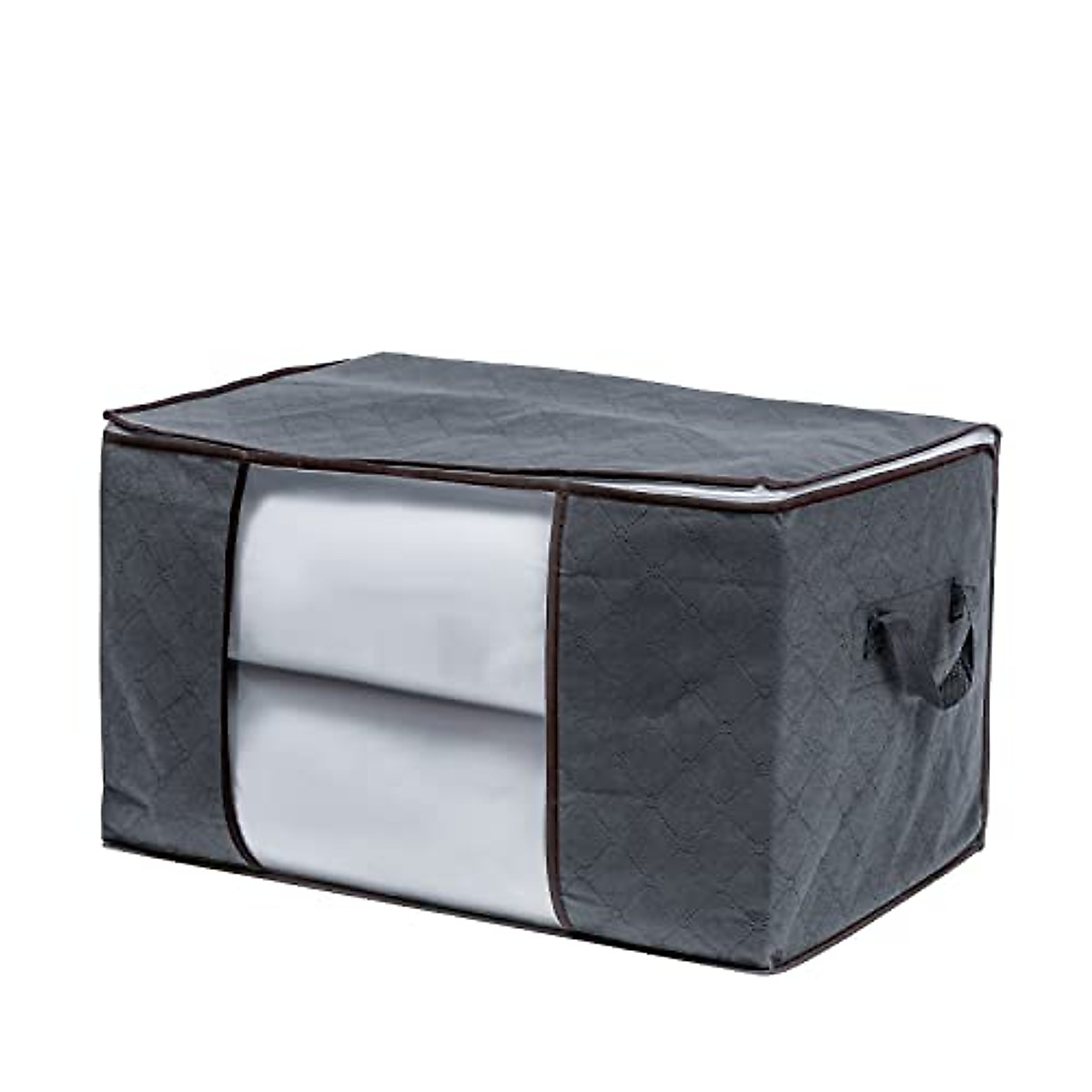 KEKETAKE Large Capacity Clothes Storage Bag, 3 Pack 90L Foldable Storage Bags, durable handle, Clear Window， Sturdy Zipper, Thick Fabric for Comforters, Blankets, Bedding(Gray)