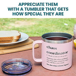 KLUBI Chaos Coordinator Gifts Tumbler Mug 14 Ounce Purple Gifts for Women Boss Lady, Teacher Appreciation Gifts Baskets for Women Nurse Manager Nurses Week Present