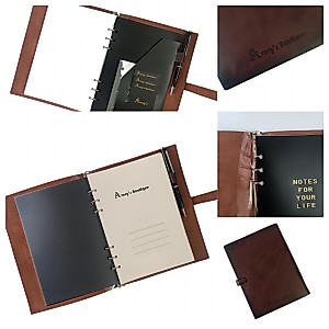 Spiral Genuine Leather Journal Writing Notebook, A5 Leather Cover Notebook for Men and Women, 6 Ring Binder Refillable Diary Notepads,Vintage Leather Business Planner, Personal Organizer (Coffe)