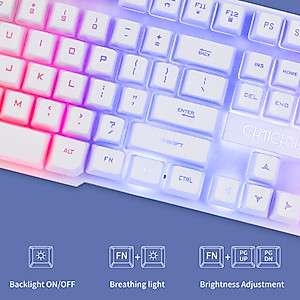 CHONCHOW Gaming Keyboard and Mouse,Keyboard Mouse Combo White Rainbow Backlit USB Wired Compatible with Windows Mac OS Xbox Ps4/Ps5 Offce or Game