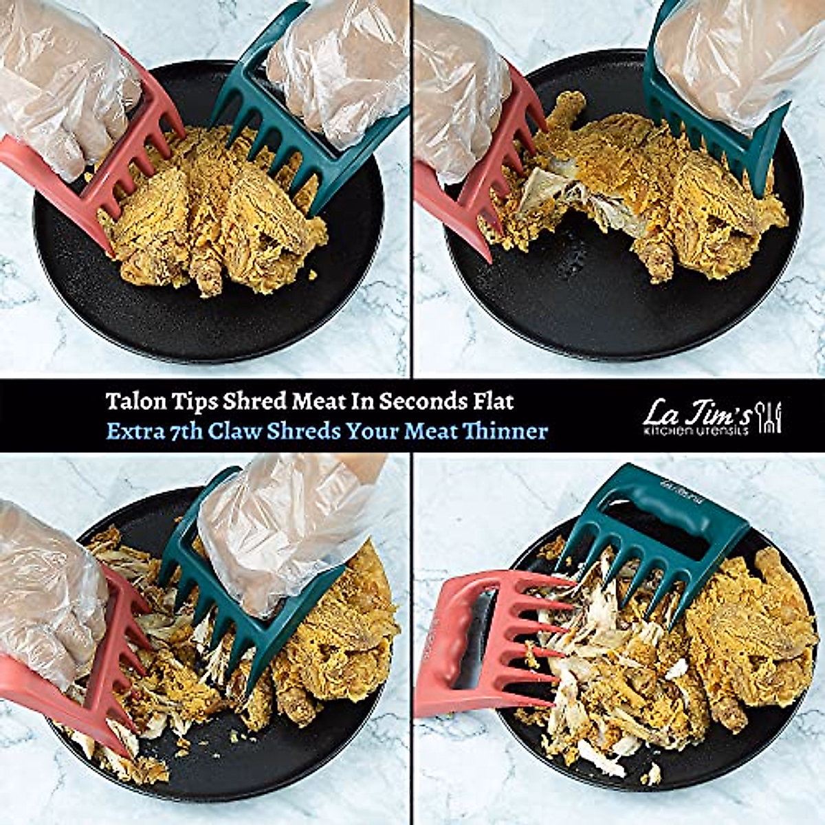 Bear Claws Meat Shredder for BBQ - Perfectly Shredded Meat, Pork Shredder Claw x 2 for Barbecue, Smoker, Grill (Light Green)