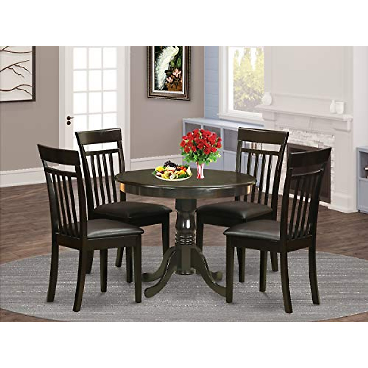 East West Furniture ANCA5-CAP-LC 5 Piece Dinette Set for 4 Includes a Round Kitchen Table with Pedestal and 4 Faux Leather Upholstered Dining Chairs, 36x36 Inch, Cappuccino
