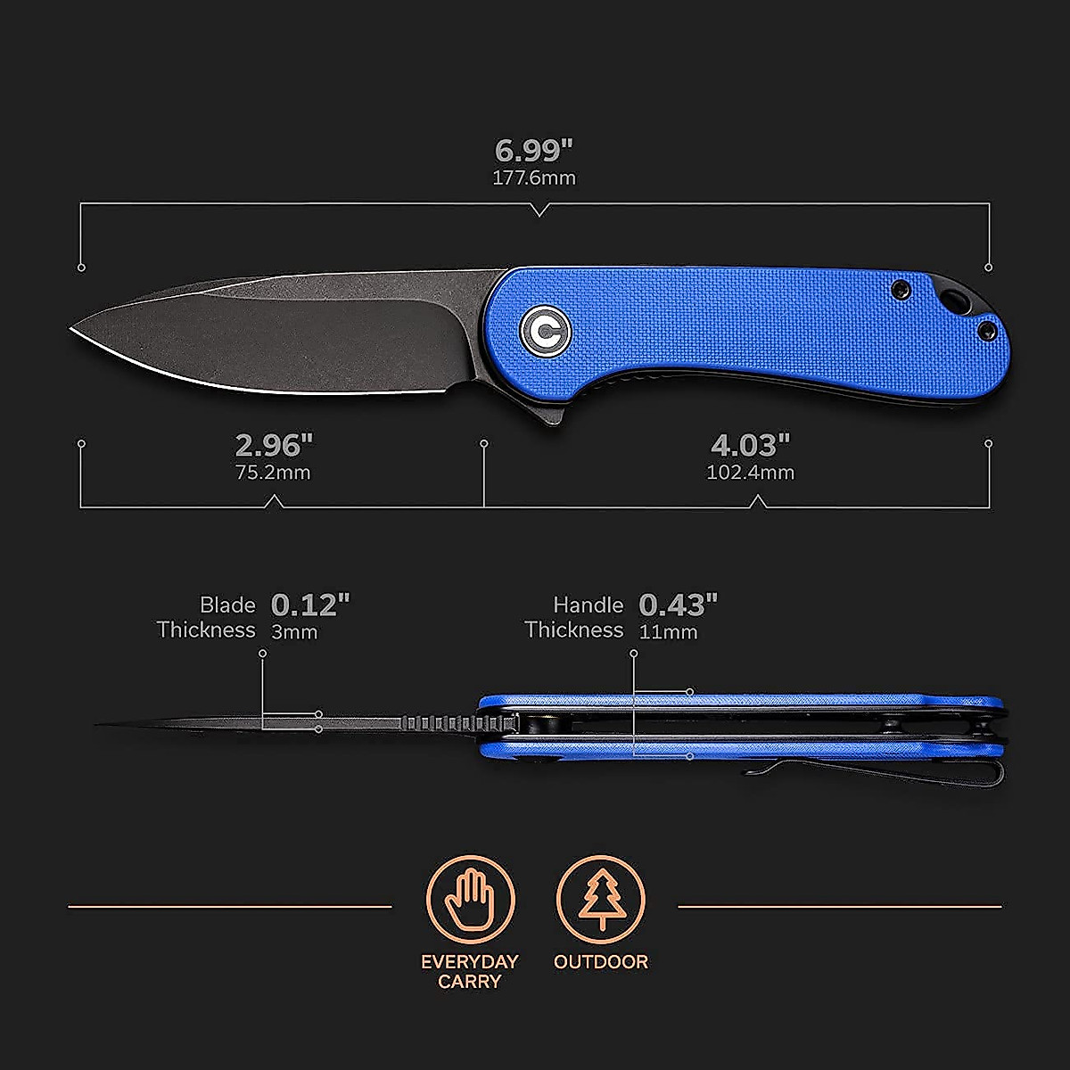 CIVIVI Elementum Green G10 Handle Bundled with New Blue G10 Handle Version, Great EDC folding Knife Companion
