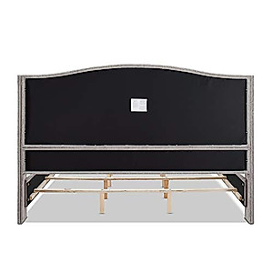 Jennifer Taylor Home Anastasia Upholstered Shelter Headboard Bed Set, King, Silver Grey Polyester