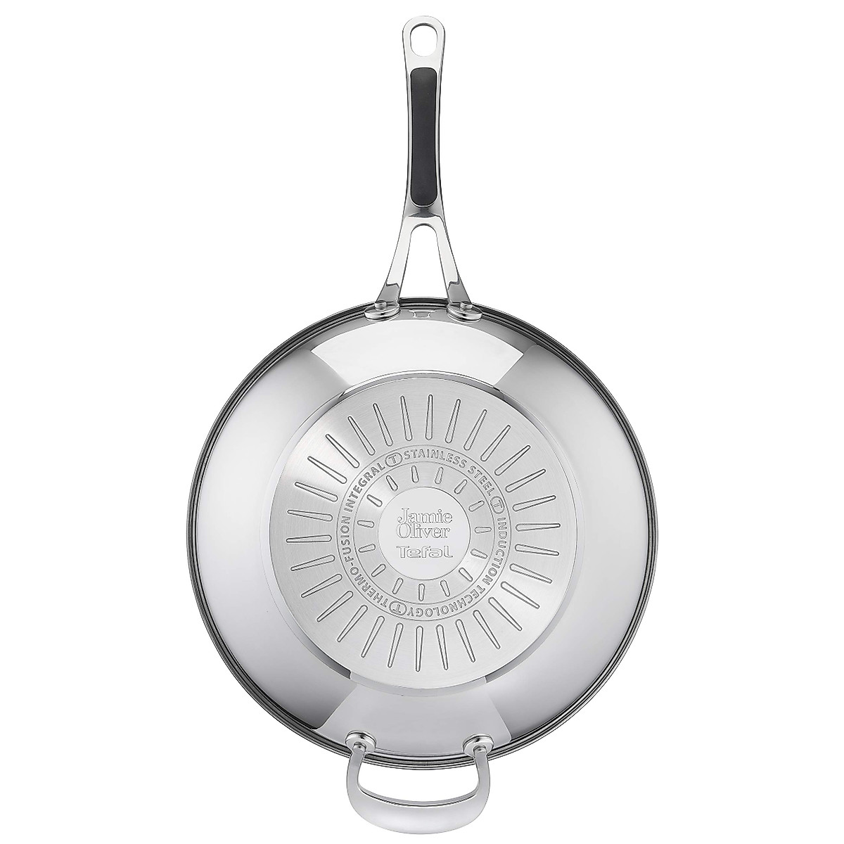 Tefal Jamie Oliver Cook's Classic E30688 Wok Pan 30 cm Non-Stick Coating Safe Thermal Signal Riveted Silicone Handle Suitable for Induction Cookers Oven Safe Stainless Steel
