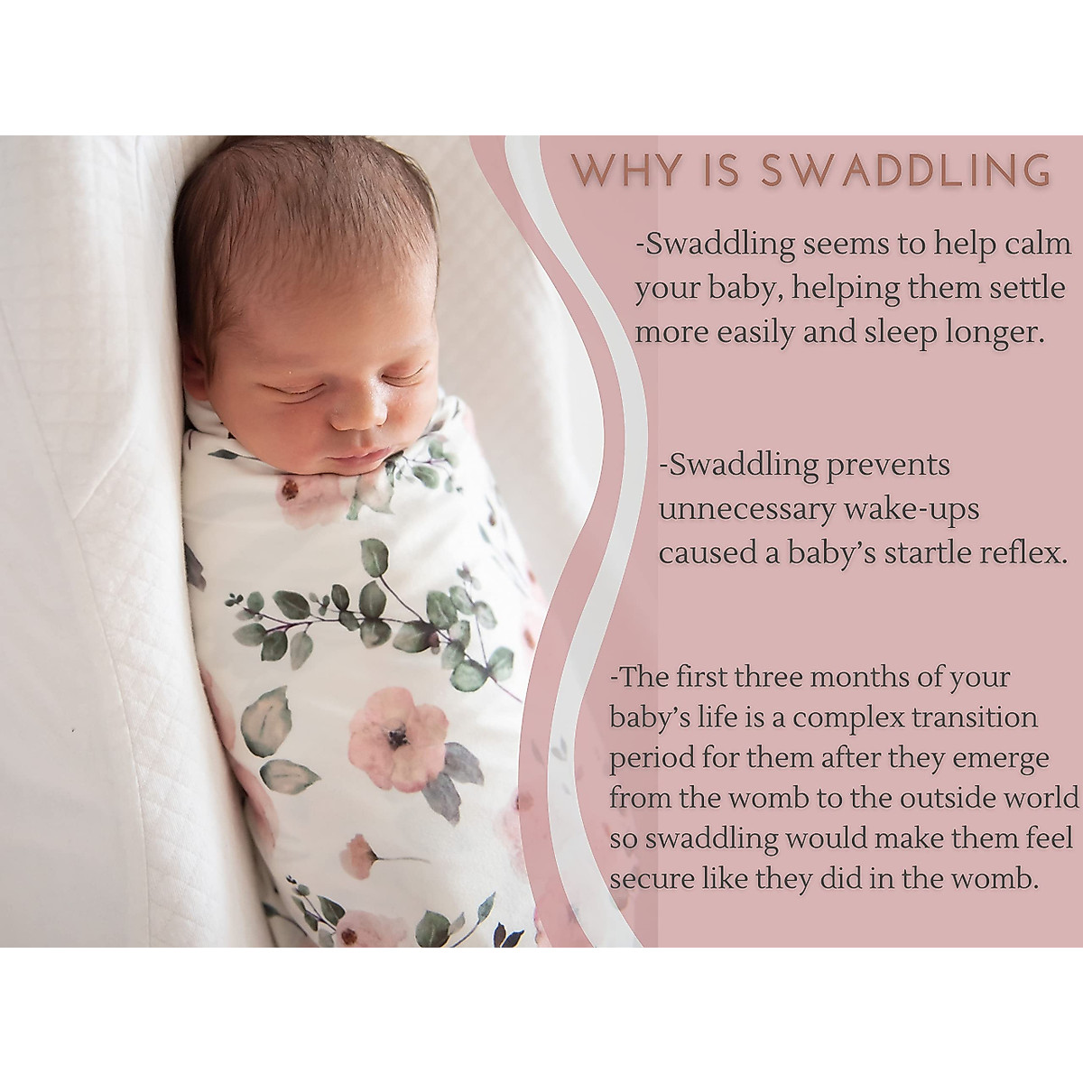 Giggle Angel Baby Receiving Blanket Swaddle Blanket Infant Wrap Pink Floral Pattern with Matching Bowtie (White)