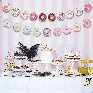 OctinPris 4-Sets Donut Party Banners & Spiral Danglers Decoration Donut Garland Kit Donut Party Decorations Donuts Hanging Swirl Papercutouts Ceremony décor.