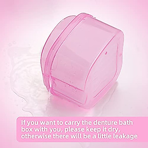 Dental Orthodontic Retainer Container Cleaning Case,Denture Bath Box Case Cup Holder, Mouthguard Storage Soaking Case - Leak Proof with Lid Waterproof - Pink