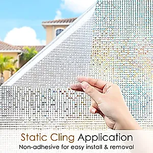 rabbitgoo Window Privacy Film Stained Glass Window Film Mosaic Static Cling Decorative Window Vinyl, Removable Rainbow Window Tint, Non-Adhesive UV Blocking for Home Office, 17.5 x 78.7 inches