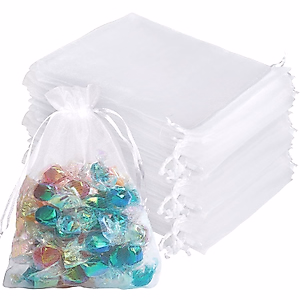 WLEAD Organza Bags 4x6 inches, 100PCS Valentine's Day Mother's Day Party,Christmas Organza Drawstring Gift Bags, Organza Jewelry Pouches,Makeup Organza Favor Bags,Wedding Giveaways (White)