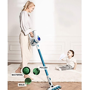 LUCKWIND Stick Vacuum Cleaner Handheld Cordless Electric Broom – Powerful Suction HEPA Filteration Lightweight Upright Rechargeable for Carpet Floor Car LED Bagless Portable(22kpa, Blue)