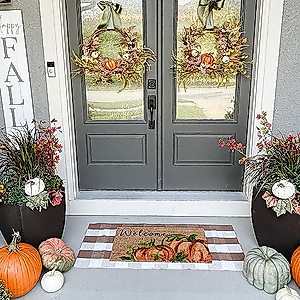 Buffalo Plaid Outdoor Rug Doormat Farmhouse Checkered Front Porch Rug Machine Washable Woven Cotton Layered Door Mats for Indoor Entryway Kitchen Bedroom (24"x51", Coffee and White)