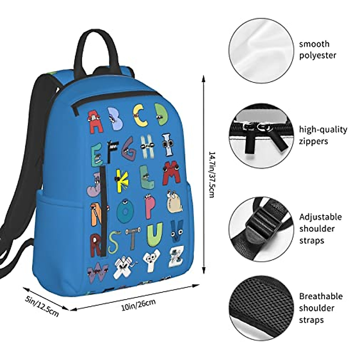 ILVTYAN Alphabet Lore Backpack, Casual Backpacks Cartoon Backpack Laptop Bags Travel Backpack Large Capacity Men Women