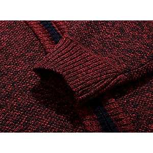 Yeokou Men's Slim Fit Zip Up Casual Knitted Cardigan Sweaters With Pockets (Large, Wine Red)